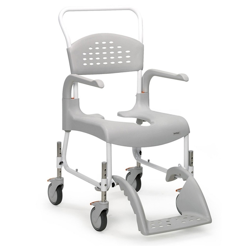 Cadeira de duche | Com rodas e sanita | Dobrável, com apoio de pés e